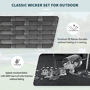 NICESOUL® Modern Luxury All-Weather PE Wicker Modular Armless Sofa, Outdoor Patio Furniture Sofa Piece Grey Rattan Sectional Conversation Set for Backyard Terrace Deck Garden Sunroom Dark Grey Cushion