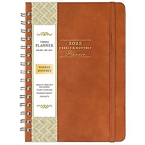 2023 Planner - Weekly & Monthly Planner 2023 from January - December 2023, 6.3" x 8.4", Monthly Tabs, Smooth Faux Leather & Flexible Hardcover with Twin-wire Binding, Brown, Perfect Life Assistant