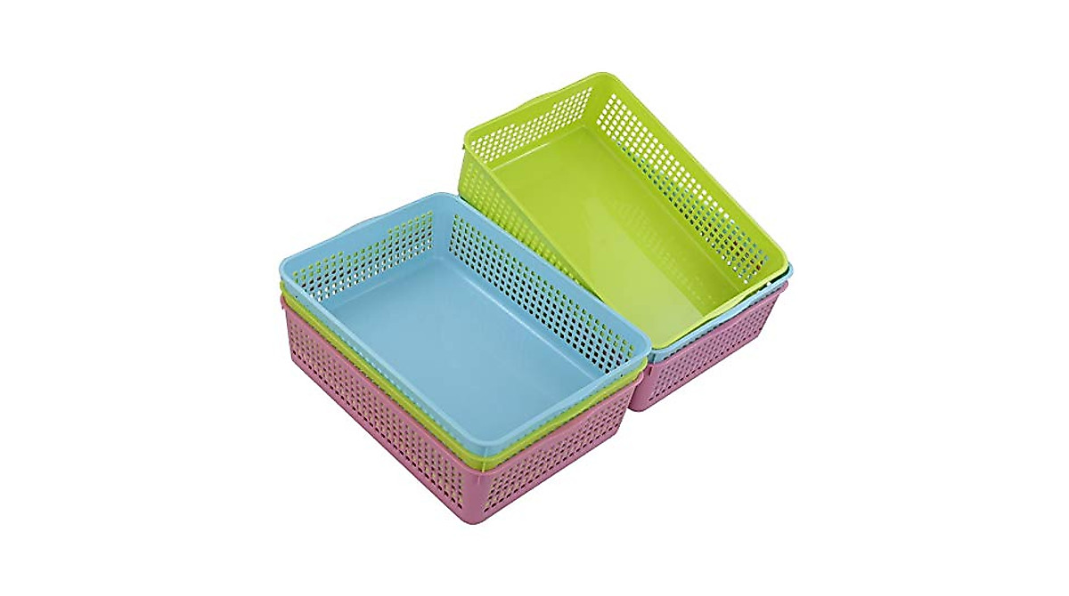 Easymanie Colorful Plastic Basket Trays - Pack of 6 for A4 Organization