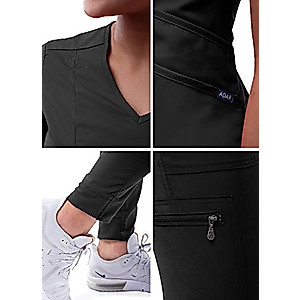 Adar Pro Modern Athletic Scrub Set for Women - Modern V-Neck Scrub Top & Yoga Jogger Scrub Pants - P9500 - Black - M