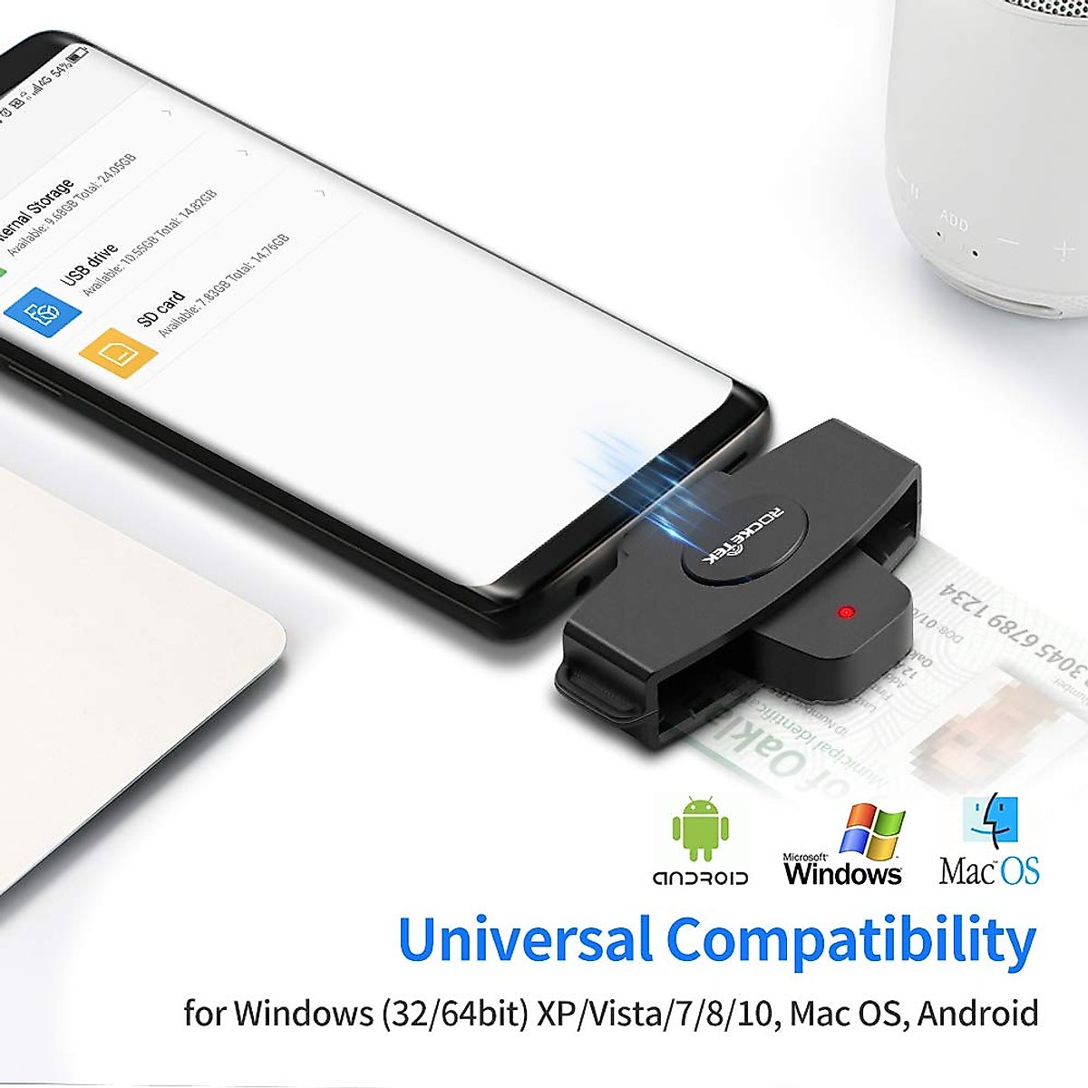 Type C CAC Rocketek DOD Military USB-C Common Access CAC Smart , Credit /CAC Chip card reader Compatible with Android Phones, MacBook Pro, iMacCR5+LTCR1