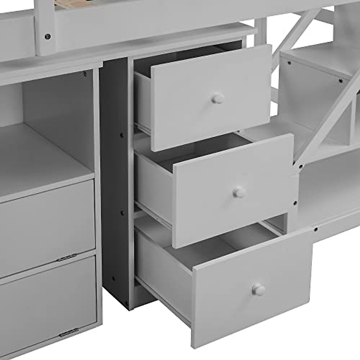 ERDAYE Twin Size Wooden Loft Bed Frame with Multifunctional Movable Built-in Desk, 5 Drawers and Staircase Bring Storage Shelf for Bedroom Guest Room Furniture, Gray