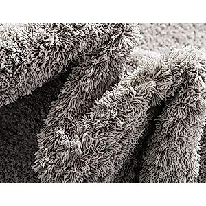 Unique Loom Studio Solid Shag Collection Urban Modern Super Soft & Plush Area Rug, 9 ft x 12 ft, Light Gray