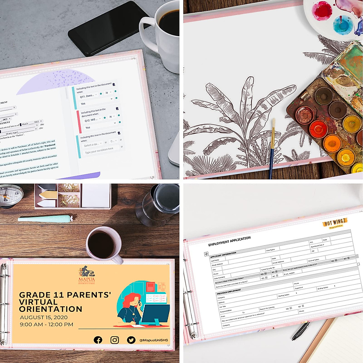 Legal-Size Binders, for 8.5 x 14 Paper, 3 Ring Binder 1 Inch, Landscape Spreadsheet Binder with Elastic Cord, Pink Marble, 2 Pack