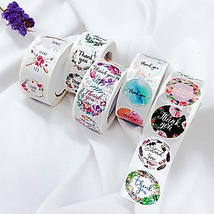 Thank You Stickers 2500 Pieces Round Kraft Label Seals Small Business Stickers for Greeting Cards Envelopes Decor or Gift Bags Packaging (5 Rolls Pattern B)