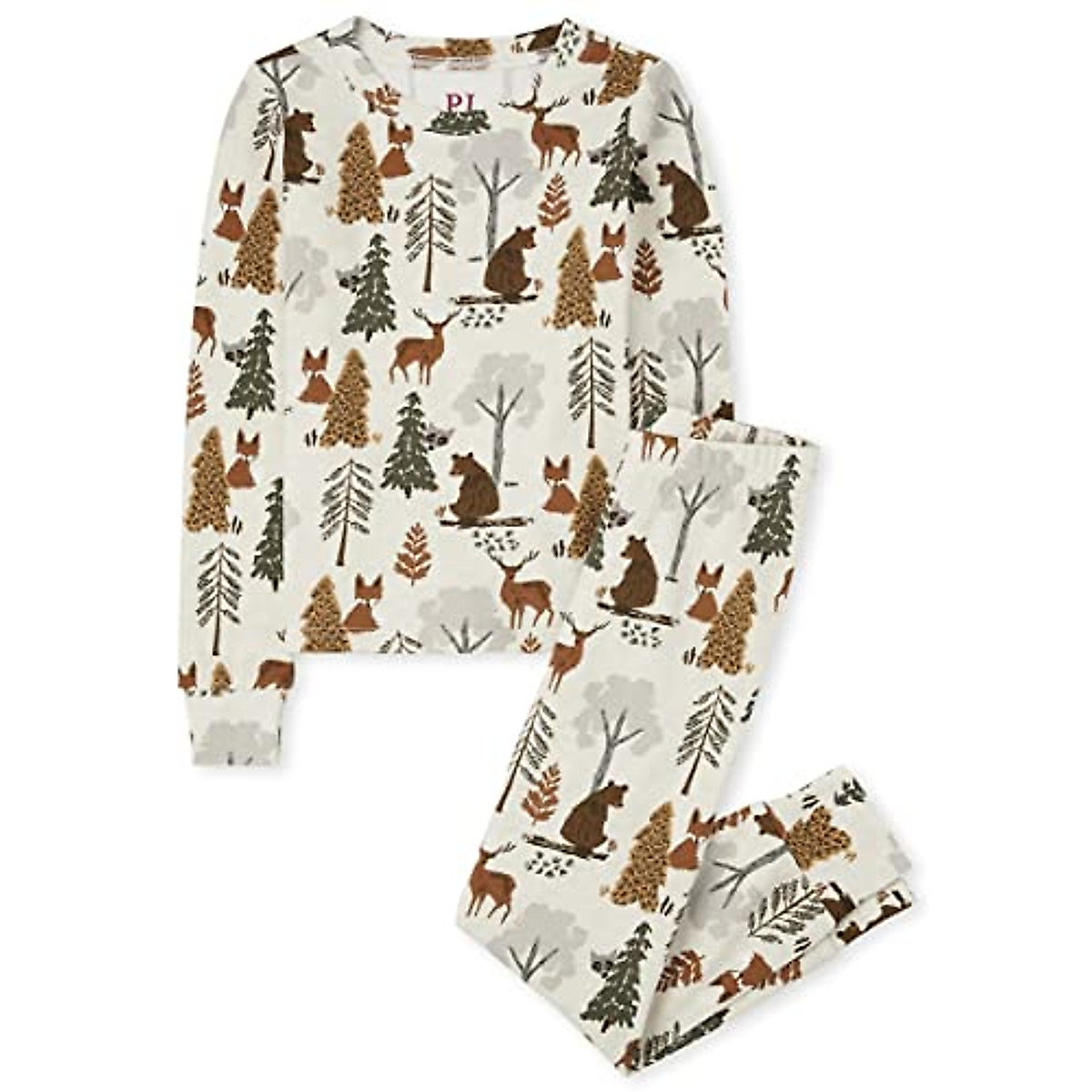 The Children's Place child Family Matching Christmas Holiday Pajamas Sets, Snug Fit 100% Cotton, Big Kid, Toddler, Woodland Kids - PJ set 8