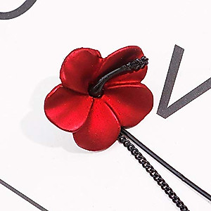 Trendy Red Green Poppy Flower Black Long Line Bar alloy Tassel Earrings for Women Charm Drop Dangle Earring Jewelry (Red)