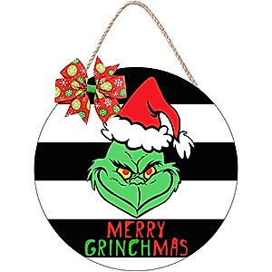 Christmas Door Sign for Front Door Grinch Door Sign Christmas Hanging Sign Xmas Door Hanger Door Wreath Outdoor Indoor Wall Decor for Xmas