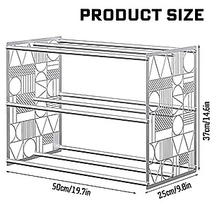NiHome Silver 3-Tier Shoe Rack - Geometric Patterned Multi-Layered Organizer for Small Spaces with 6 Pair Storage Capacity, Ideal for Closets, Hallways, Entryways, Living Rooms and Bedrooms