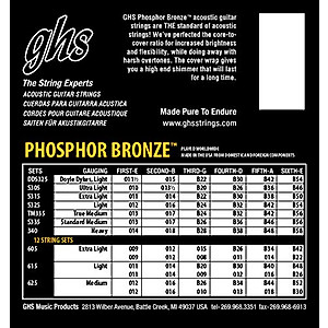 GHS Strings S325 Phosphor Bronze Acoustic Guitar Strings, Light (.012-.054)