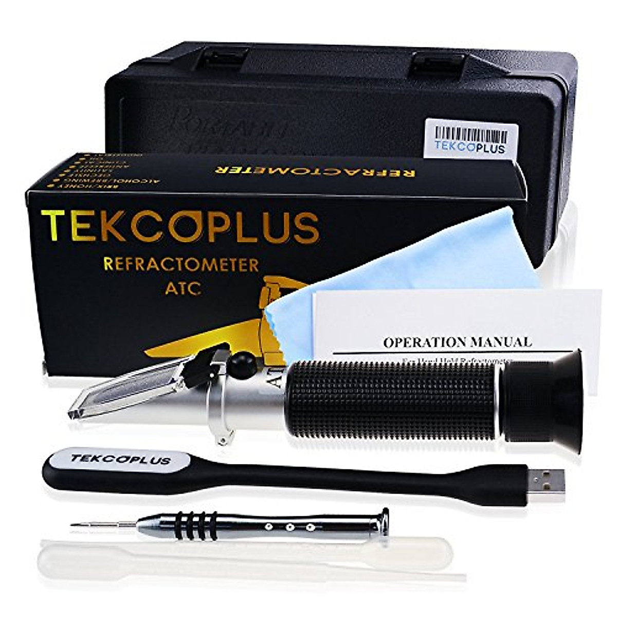 Alcohol Refractometer - 0-80% Alcohol Volume Percent with ATC for Distilled Beverages, Whiskey, Vodka, Gin, Tequila - Portable with Extra LED Light & Pipettes - Accurate Alcohol Measurement Tool