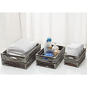 MyGift Country Rustic Torched Wood Storage Decorative Box, Nesting Wooden Crate Box Container, Set of 3