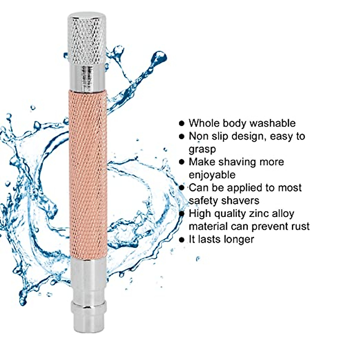 Razors for Men, Men's Shaving Razor Old Fashioned Razor Handle Zinc Alloy Retro Long Handle Shave Tool Manual Safety Razor Shaving Anti Slip Design for Men Barbershop (copper)