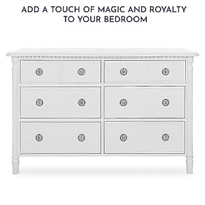 Evolur Julienne Double Dresser In Brush White, Comes With Six Spacious Drawers, Included Anti-Tip Kit, Dresser For Nursery, Bedroom, Wooden Nursery Furniture