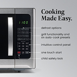 Farberware Countertop Microwave 1100 Watts, 1.2 cu ft - Microwave Oven With LED Lighting and Child Lock - Perfect for Apartments and Dorms - Easy Clean Black Stainless Steel