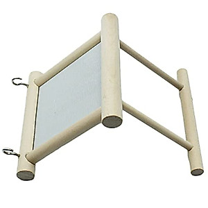 Hiborth Funny Wooden Bird Toy Mirror Stand Platform Toys for Parrots Cockatiel Vogel [Shipped from US]