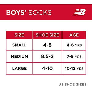New Balance Boys' Socks - Performance Cushioned Quarter Socks (8 Pack), Size Large, Black