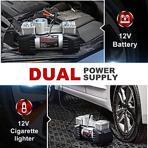 TOPDC Air Compressor Tire Inflator Portable Dual Cylinder Air Pump for Car Tires, Car Accessories, 12V DC Auto Tire Pump with Digital Pressure Gauge, 100PSI with LED Light for SUV, Truck, Car, Bicycle