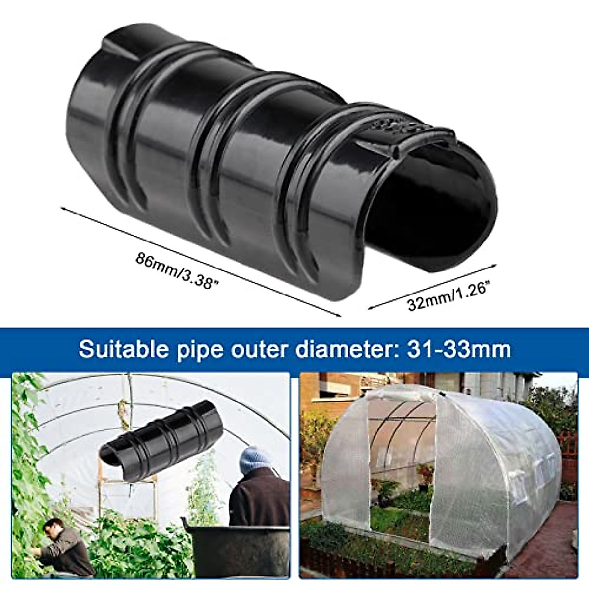 Mtsooning 10PCS 1.26 inch Greenhouse Frame Pipe Tube, Plastic Garden Buildings Tube Clip, Snap Net Fixed Pipe Clamps for Season Plant Supplies