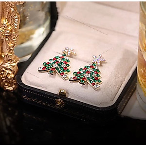 Diamond Christmas Tree Earrings, Light Luxury Shiny Diamond Tassel Earrings,Crystal Sparkling Zircon Full Rhinestone Christmas Tree Dangle Earrings for Women Girls (A)