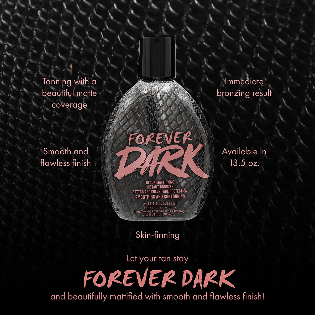 Millennium Tanning Forever Dark, Black Mattifying Instant Bronzer, Tanning Lotion, 13.5 Ounces
