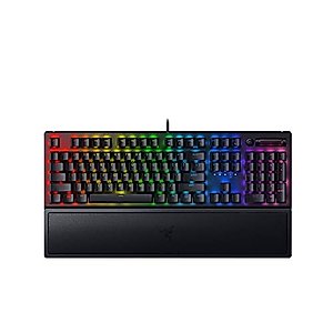 Razer BlackWidow V3 Mechanical Gaming Keyboard: Yellow Mechanical Switches - Linear & Silent - Chroma RGB Lighting - Compact Form Factor - Programmable Macro Functionality - USB Passthrough (Renewed)