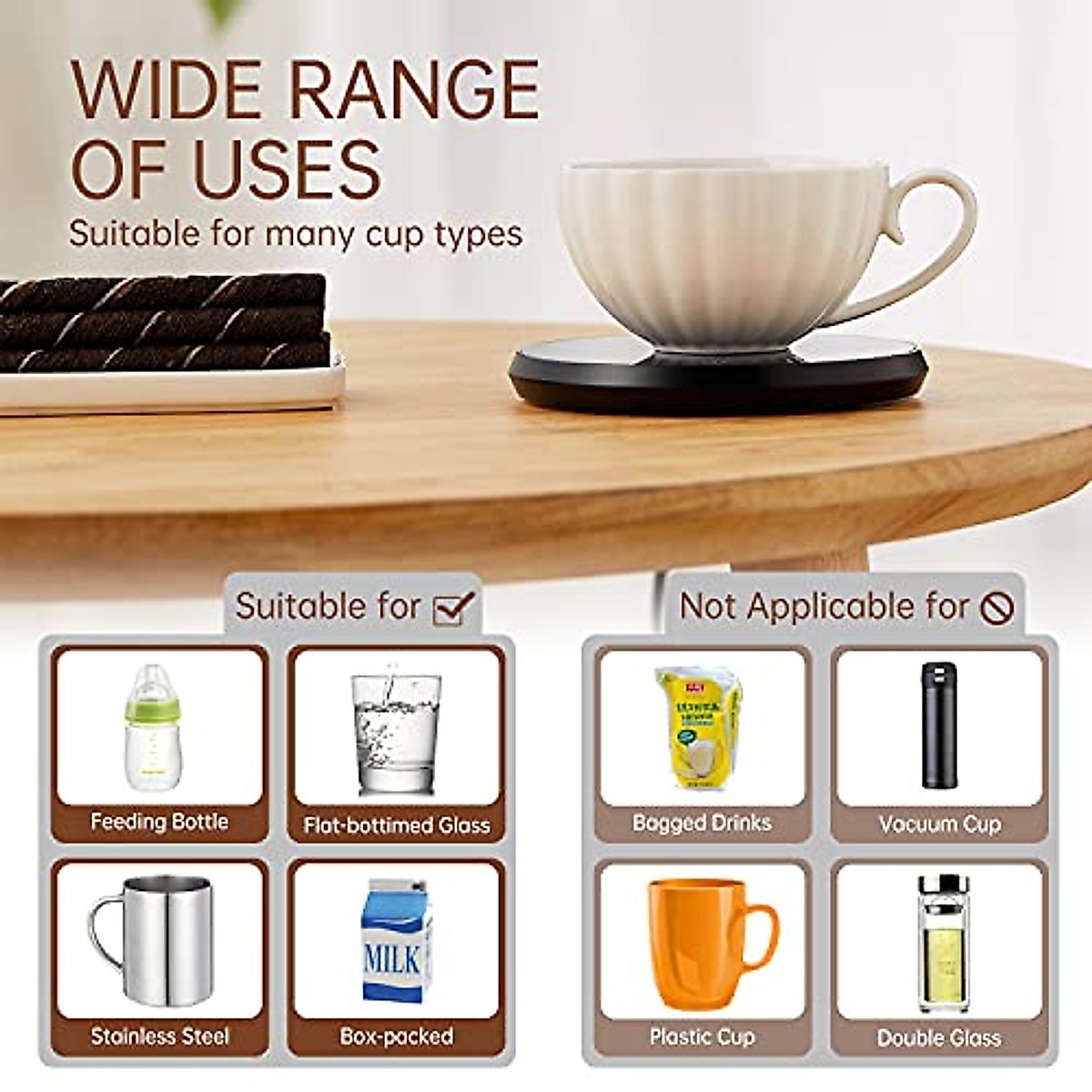 UNBREAKABLE Mug Warmer,Coffee Mug Warmer for Desk Auto Shut Off,Smart Coffee Cup Warmer with 2 Temperature Setting,Electric Mug Warmer Plate for Coffee,Milk,Tea,Cocoa,Black