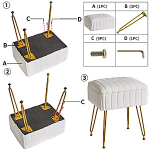 IBUYKE Stool Chair with Storage Space, Footrest Footstool Ottoman, Small Side Table, with 4 Metal Legs, with Anti-Slip Feet, for Makeup Room, Bedroom, White, Faux Fur LG-50W