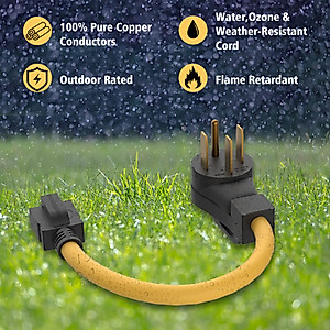 [240V to 120V] NEMA 14-50P to 5-15R/5-20R T-Blade Adapter 10AWG STW Copper Wires RV Generator Power Cord Adapter 50 Amp to 20 Amp