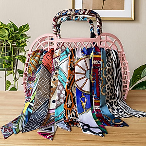 RainFlowwer Fashion Scarf Handle Bag Hair Tie Headband, 12Pcs Neckerchief Package Hair Head Band for Purse Decor, Neck Scarf Skinny Scarfs for Women Hair Bracelet