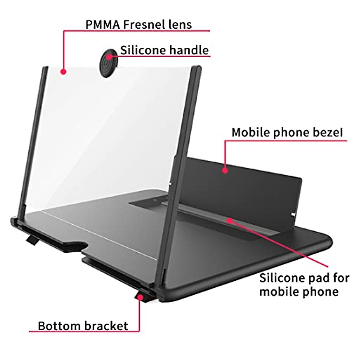 14" Phone Screen Magnifier 3D HD Foldable Amplifier Magnifying Projector Screen Enlarger for Movies, Videos and Gaming with Adjustable Angle