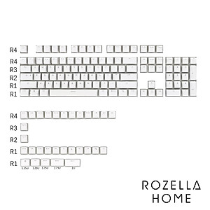ROZELLA HOME Pudding Keycaps Full 108 Key for Mechanical Gaming Keyboard with Additional 24 Replacement Units, PBT, MX Switches, TKL 80 Percent and Compact 60 Percent Compatible, (Caps Only) (White)