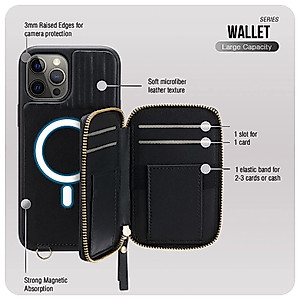 JLFCH for iPhone 12 Pro Max Wallet Case with Crossbody Chain Wrist Strap Card Holder Zipper Purse Compatible with Apple iPhone 12 Pro Max 6.7 inch - Black