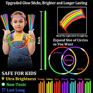 500 Pack Halloween Glow Sticks Bulk Party Pack Glow In The Dark Party Supplies Glow Sticks Necklaces Bracelets with Connectors 8" Glowsticks Halloween Birthday Party Favors Accessories Decorations