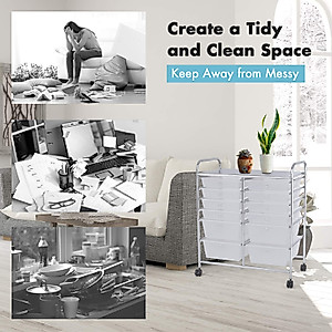 DORTALA 12 Drawer Rolling Storage Cart, Utility Cart with Wheels, Tools Scrapbook Paper Organizer, 2 Sizes of Drawers, Multipurpose Lightweight Cart for School, Office, Home, Beauty Salon, White