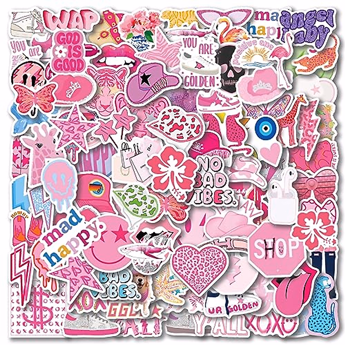 UBOFUGS 110PCS Preppy Vinyl Sticker Party Supplies Vinyl Waterproof Sticker Aesthetic Stickers Decor Pink Party Mobile Phone Stickers for Laptop Water Bottle