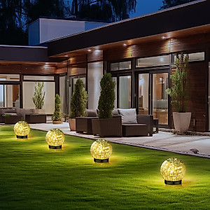 SyouHome Solar Garden Lights Outdoor Waterproof, 4 Pack Cracked Glass Ball Light, Ground Landscape Garden Decor, Solar Globe Decorative for Pathway/Patio/Lawn/Yard (Warm White, 4.7")