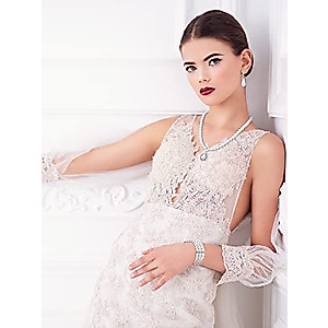 8 Pcs Pearl Necklace Earrings Set for Women, Includes Simulated Pearl Bracelet Faux Pearl Necklace Dangle Earrings (Bright Style)