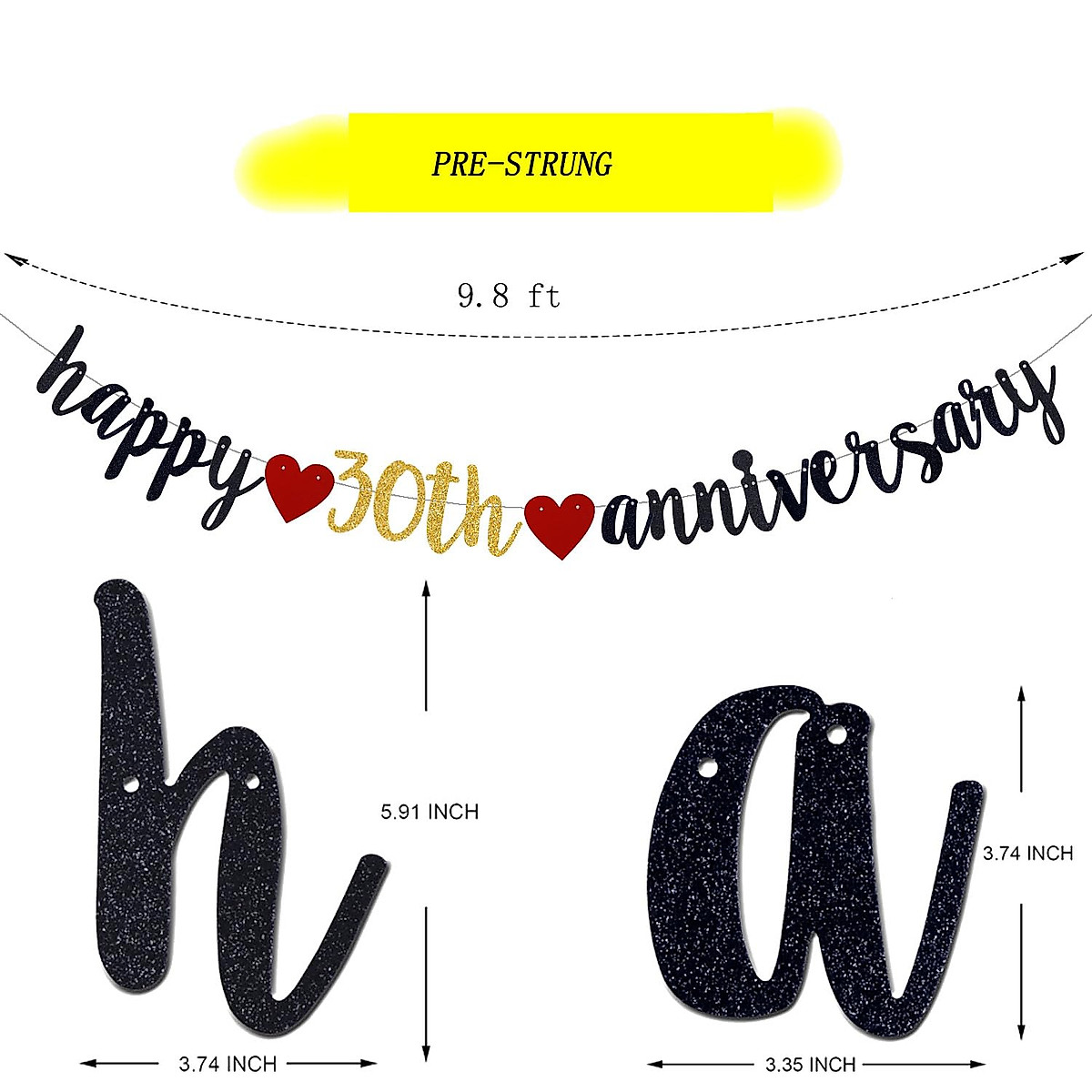 Happy 30th Anniversary Banner,30th Wedding Anniversary Party Bunting Decoration,30th Birthday, 30th Anniversary Party Garlands.（Black & Gold)