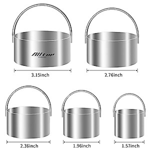 ALLTOP 5 Pieces Circle Biscuit Cutter,Professional Stainless Steel Round Cookie Cutters Tool with Ring Handle for Baking Pastry Doughnut