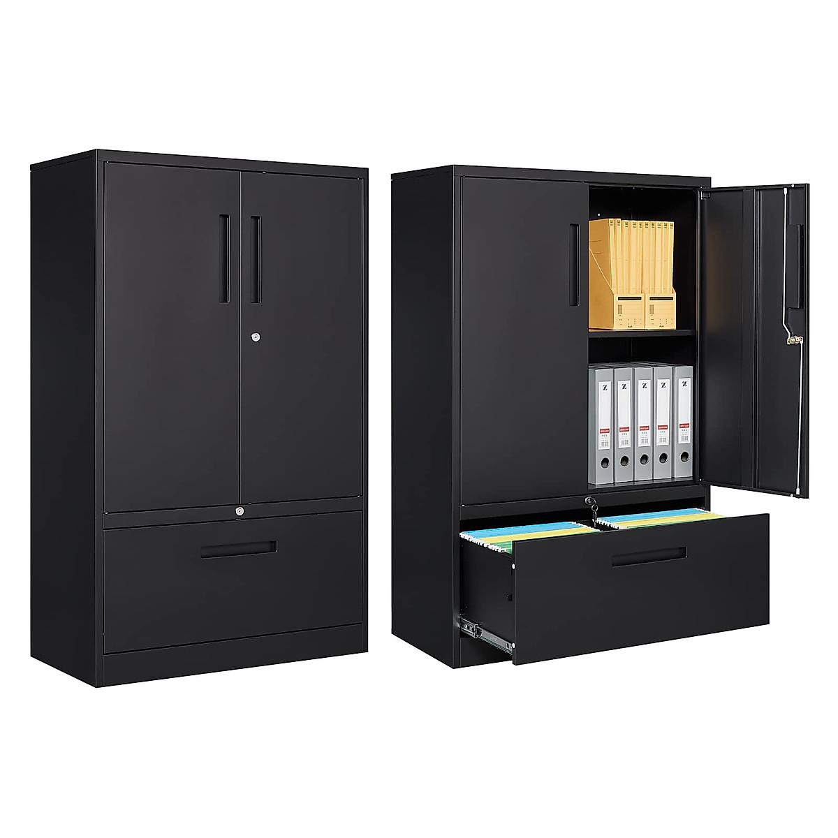 ZAOUS File Cabinet 1 Drawer, Metal File Cabinet with Lock, Lateral Filing Cabinet with Doors & Adjustable Shelves for Home Office, Living Room, Pantry, Gym, Basement, Warehouse, Black