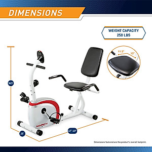 Marcy Recumbent Exercise Bike with Magnetic Resistance and Pulse Sensor NS-908R White 30.50 x 11.50 x 21.50 inches