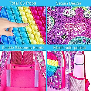 CCJPX 3PCS Kids Rolling Backpack for Girls, Unicorn Roller Wheeled Bookbag Toddler Elementary School Bag with Wheels Purple