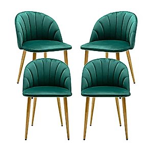 Nrizc Modern Velvet Dining Chairs Set of 4, Mid Century Modern Upholstered Accent Leisure Chairs with Metal Legs, for Living Room/Bedroom/Kitchen/Vanity (Green)