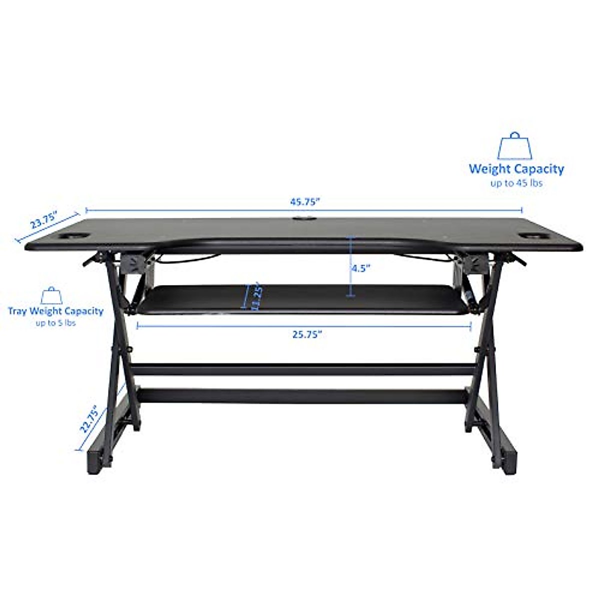 Rocelco 46" Large Height Adjustable Standing Desk Converter with Double Monitor Mount BUNDLE - Quick Sit Stand Up Computer Workstation Riser - Retractable Keyboard Tray - Black (R DADRB-46-DM2)