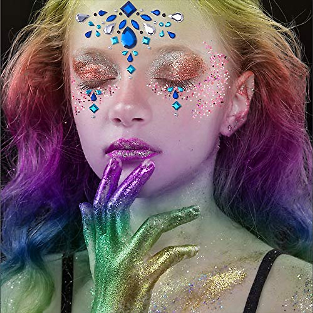 SIQUK 15 Sets Face Gems Glitter Mermaid Face Jewels Crystal Stickers with 15 Boxes Chunky Face Glitter for Festival Rave Carnival Party