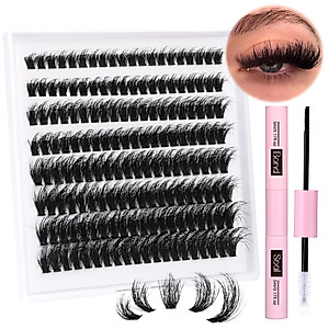 DIY Lash Extension Kit 240Pcs Lash Clusters Individual D Curl Eyelash Extension Kit 40D Wispy Cluster Lashes with Lash Glue 9-16MM Lash Clusters Eyelash Kit
