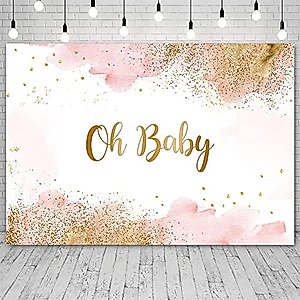 Sendy 7x5ft Oh Baby Backdrop for Girls Watercolor Pastel Photography Background Pink Clouds Gold Glitter Baby Shower Party Decorations Cake Table Banner Supplies Photo Studio Props