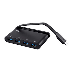 Monoprice 133570 USB-C to 4-Port/USB 3.0 Hub Adapter - Black with Folding USB Type-C Connector - Mobile Series