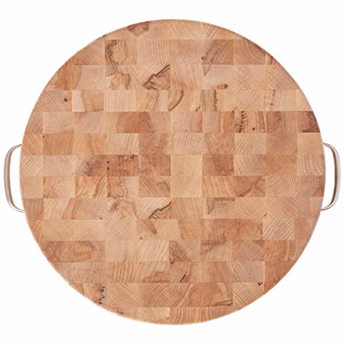 John Boos Block CCB183-R-H Maple Wood End Grain Round Cutting Board with Stainless Steel Handles, 18 Inches Round x 3 Inches Tall